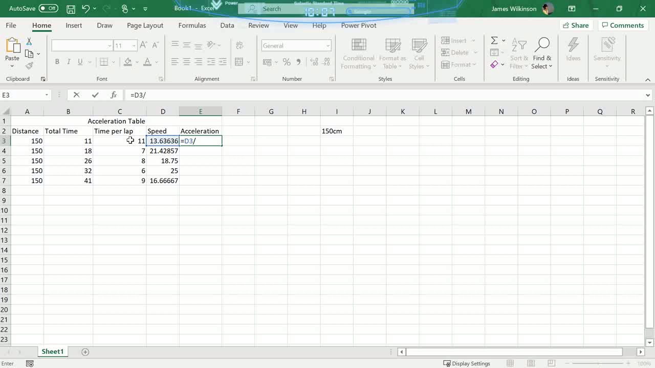 Year 5 Excel Task 4 - Acceleration - YouTube