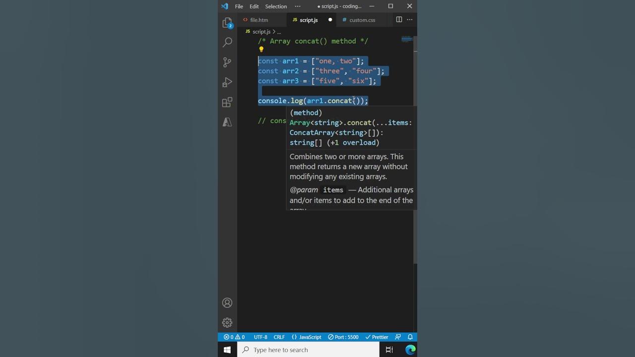 JavaScript Array concat() method - JavaScript Tutorial for Beginners - YouTube