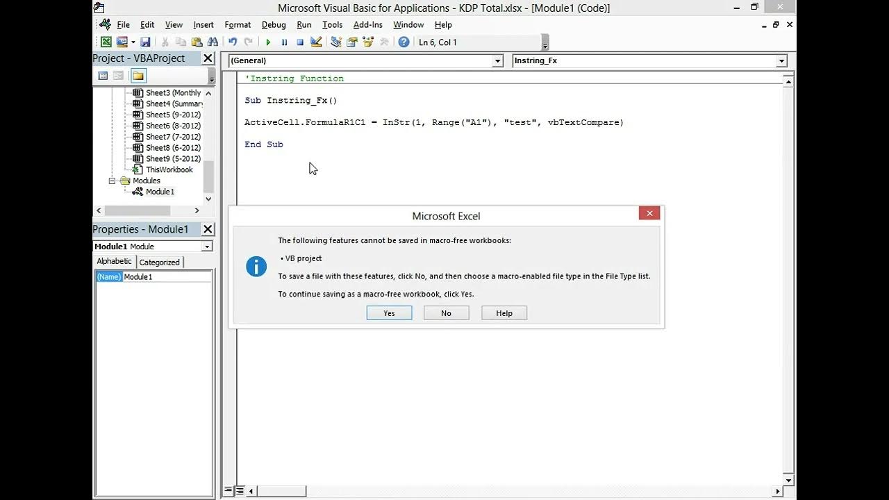 Excel VBA Instr Instring function to display the starting character number for the text being ...