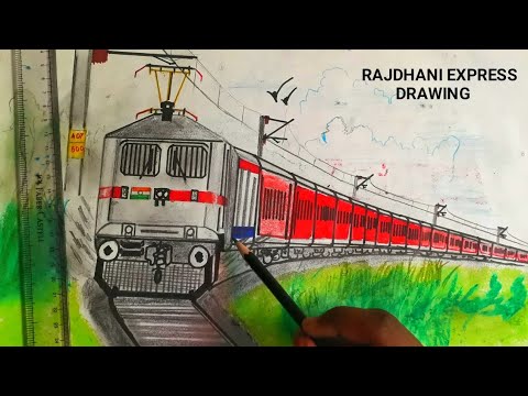 Rajdhani express drawing with WAP7 loco drawing || How to draw a train ...