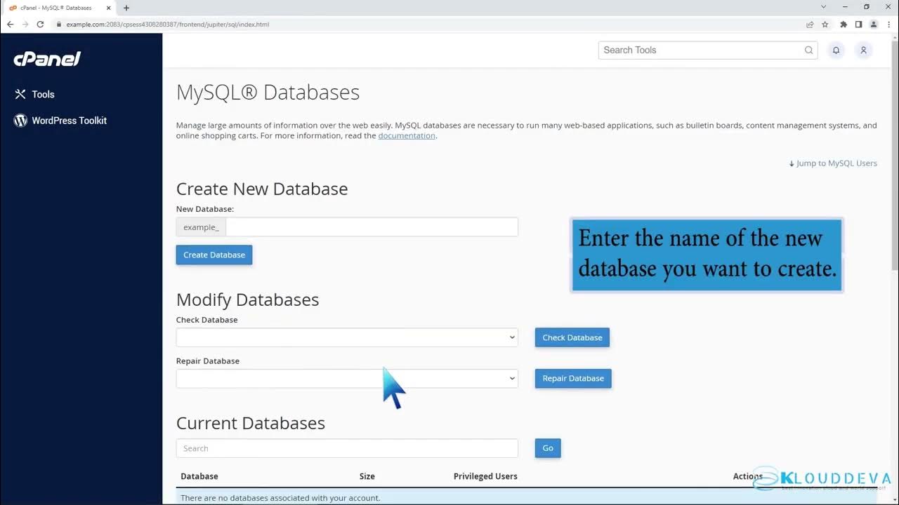 How to create a database in cPanel with KloudDeva - YouTube