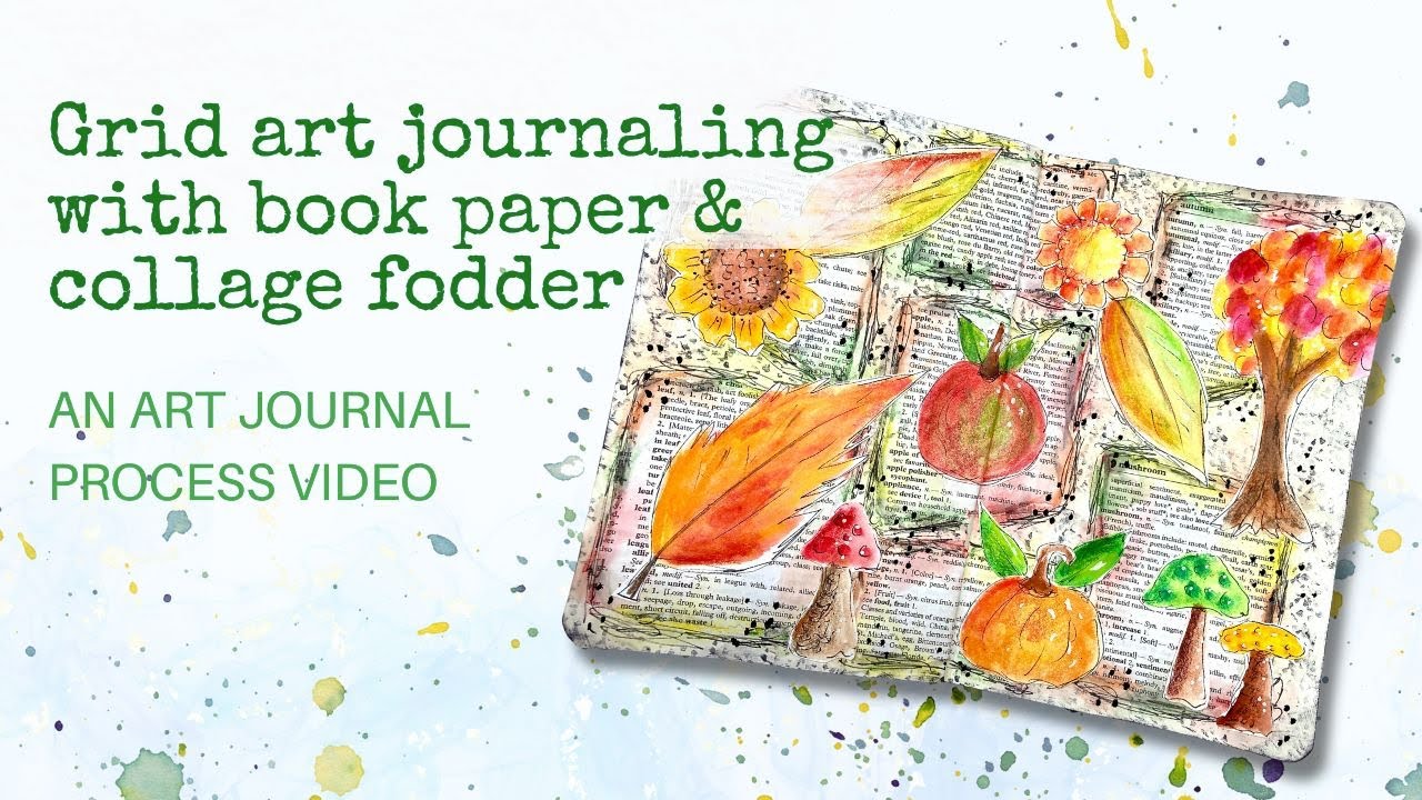 Grid art journaling with book paper and collage fodder - YouTube