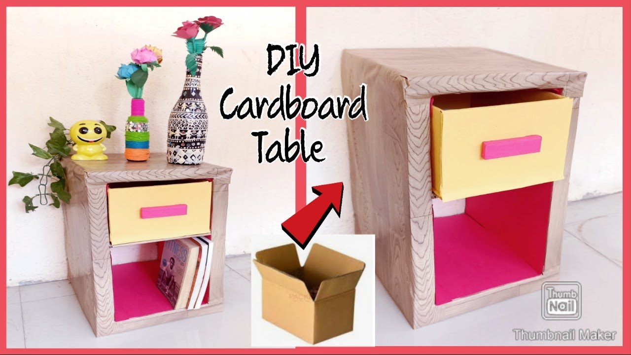 How to make bed side table by cardboard box / DIY cardboard table craft ...