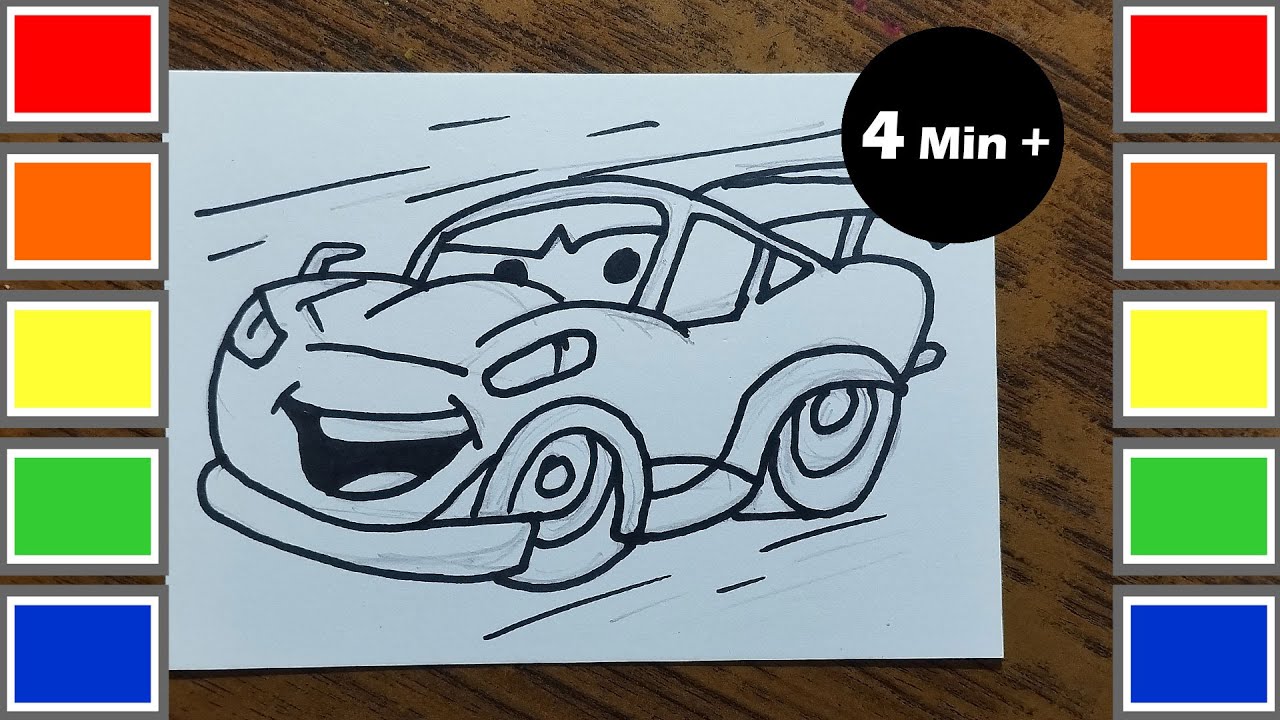 How to Draw Cartoon Pixar Car For Kids Under 4 Minute | Coloring Page ...