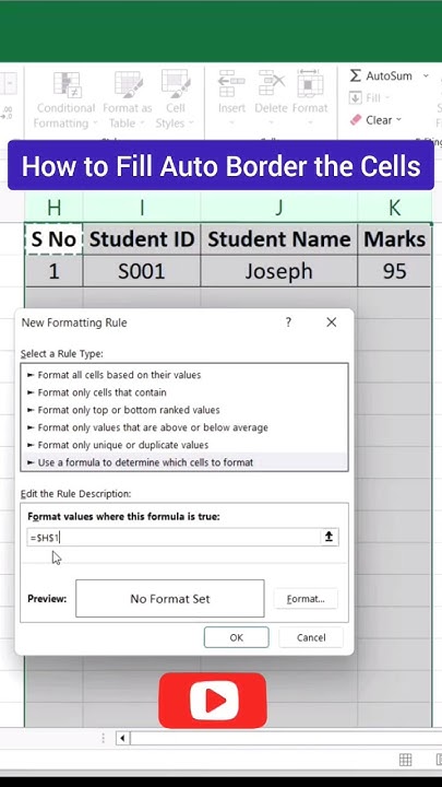 How to Auto Border the Cells using Conditional Formatting in Excel #excel #shorts #shortvideo ...