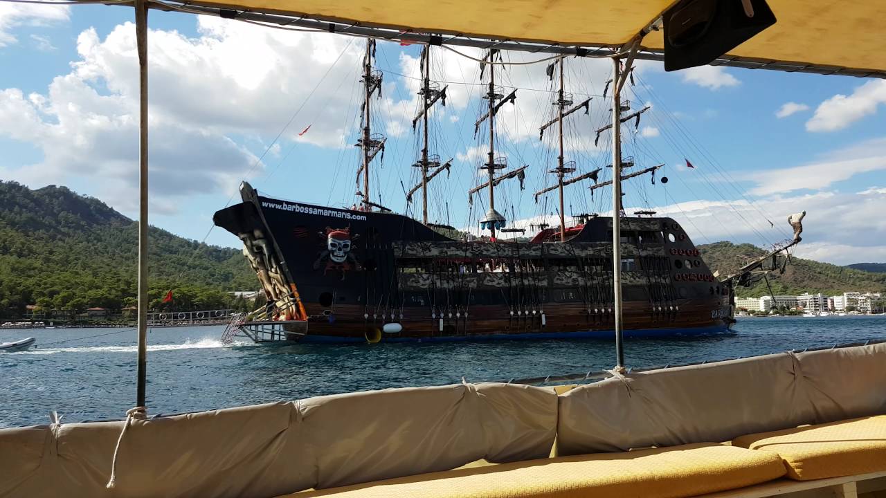 Marmaris Barbossa pirate ship sail by from taxi boat - YouTube