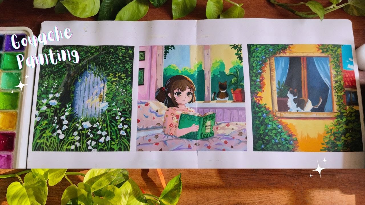 🌳Jelly Gouache Anime Painting - A Tale of Three anime Scenes🎨 | Cozy ...