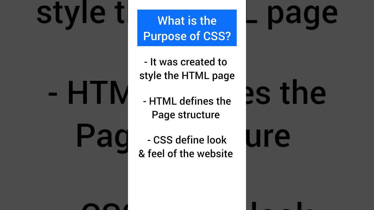 What Is The Purpose Of CSS CSS Interview ions Answers shorts What Is The Purpose Of CSS CSS Interview ions Answers shorts