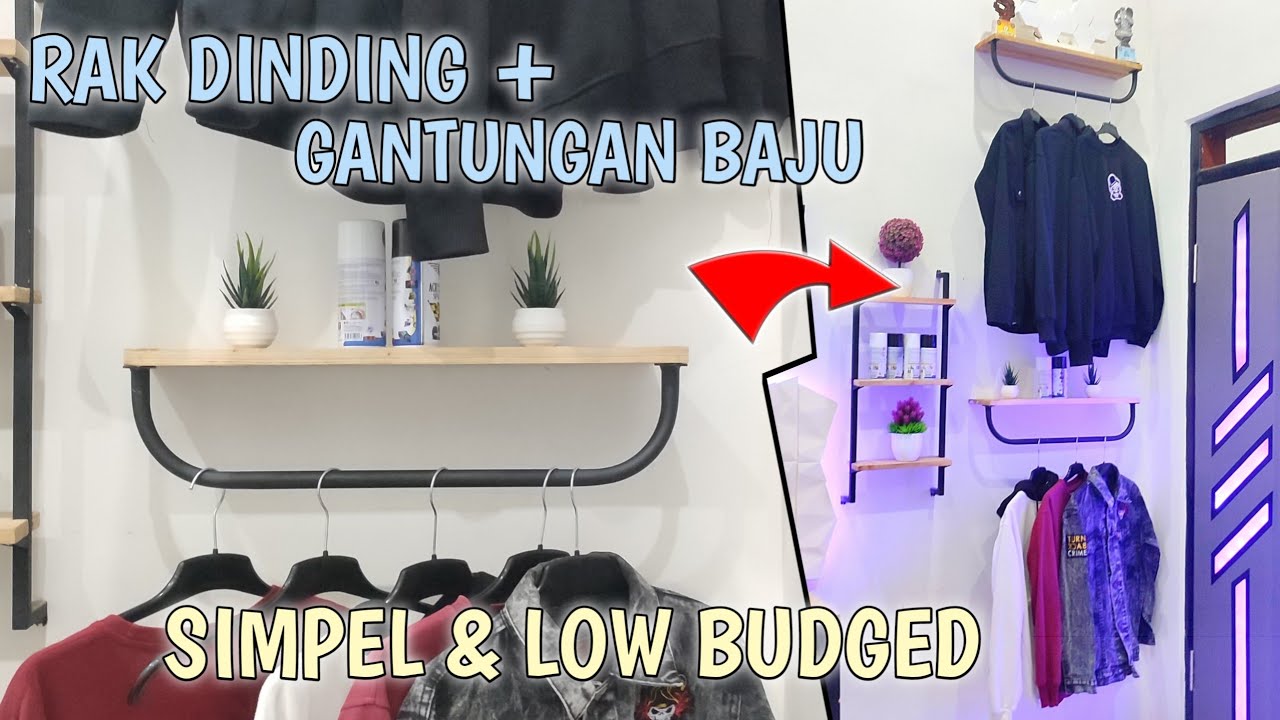 diy cara bikin rak dinding + gantungan baju estetic low budged di kamar ...