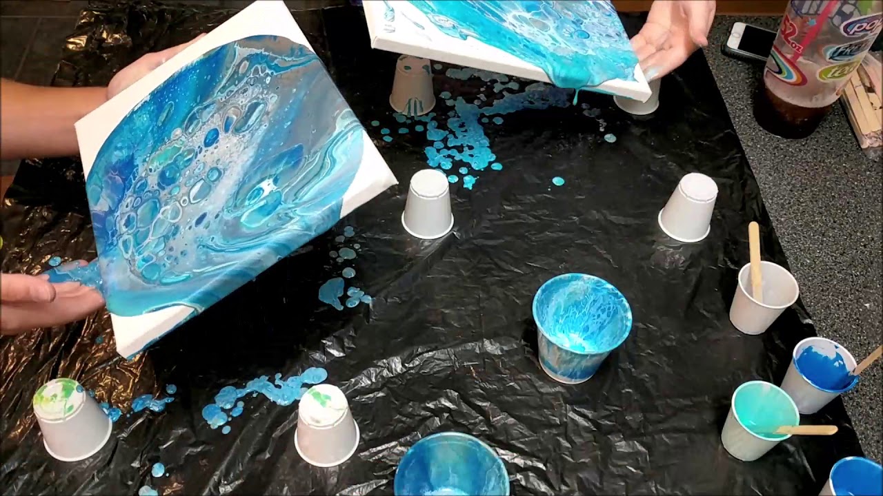 Blue Acrylic Paint Pour With Hallie And Mara - YouTube