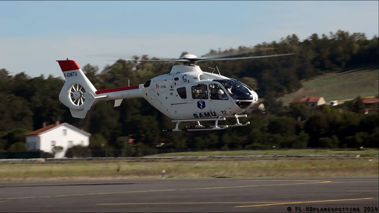 SAMU - Eurocopter EC135 F-GMTU takeoff from Albi-Le Séquestre airport ...