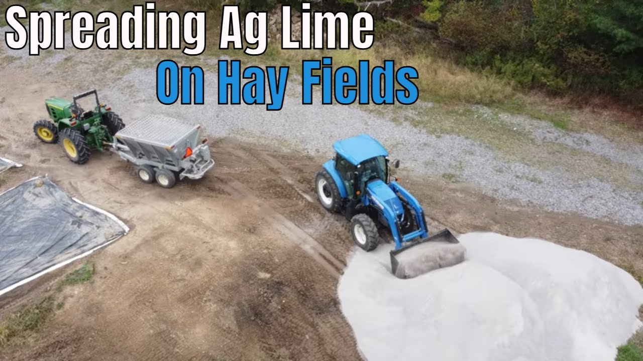 Spreading Ag Lime On Hay Fields - YouTube