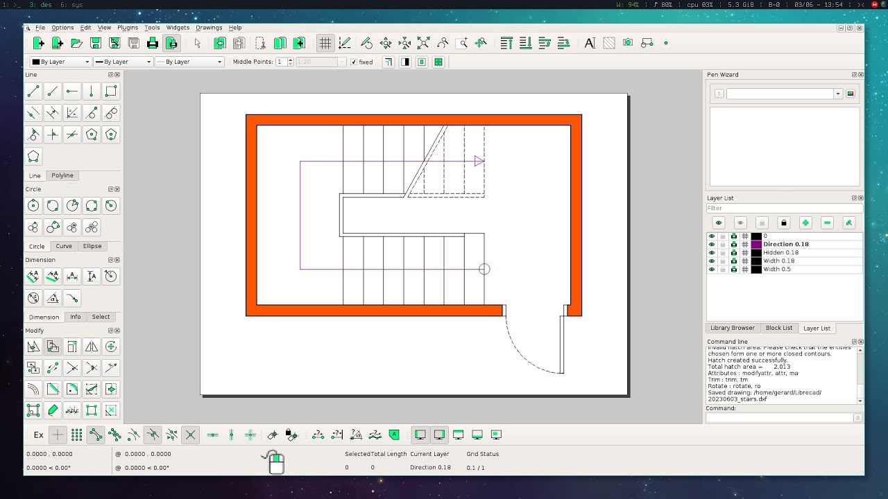 LibreCAD: drawing stairs in 2D CAD (floor plan) - YouTube