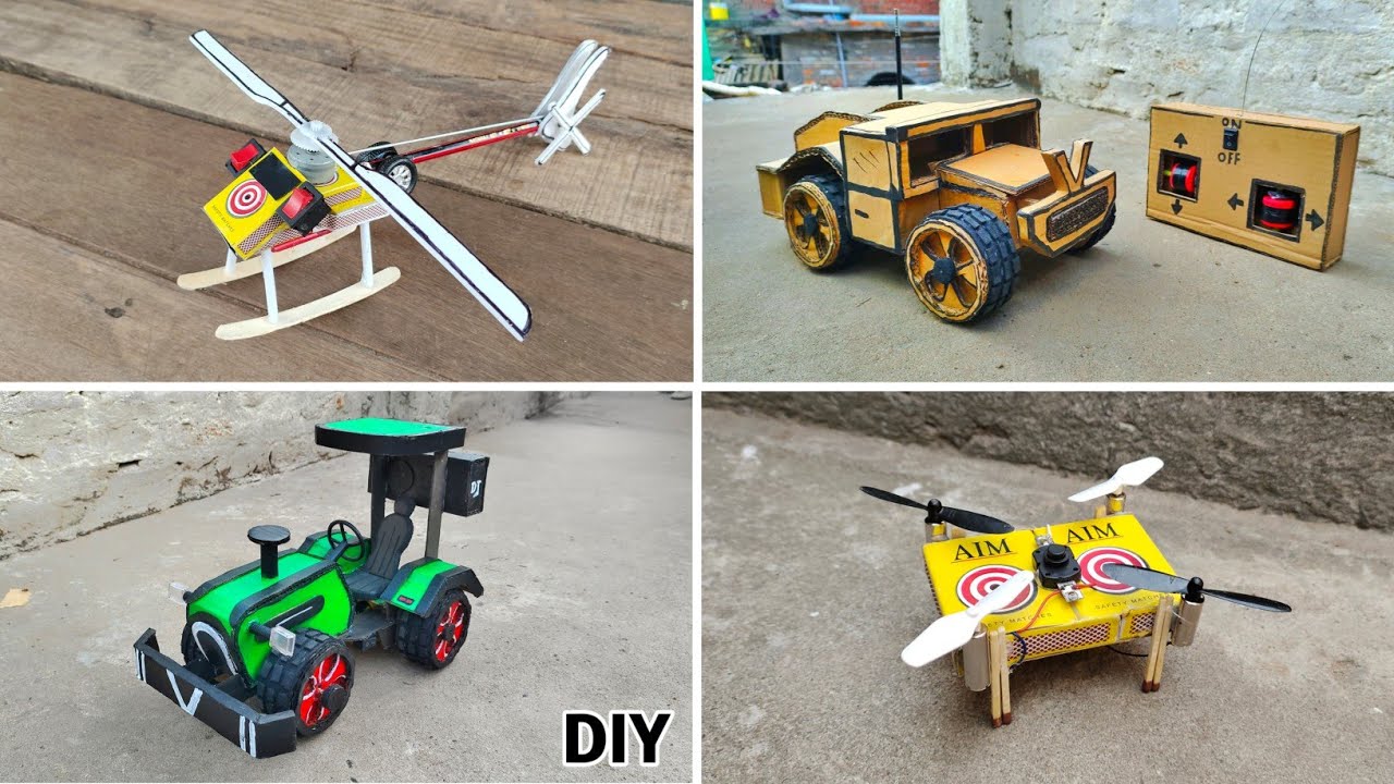 4 Amazing DIY TOYS | Matchbox Drone - Helicopter | Cardboard RC Car ...