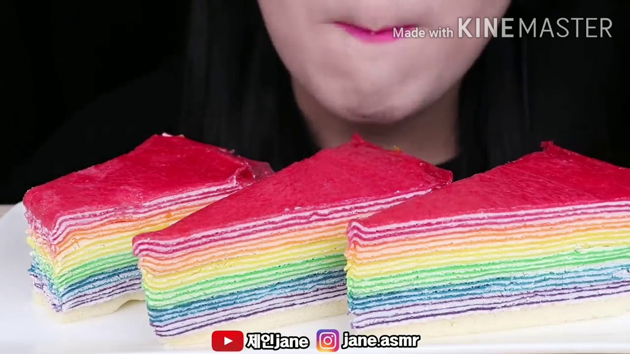 Jane asmr crepe cake (bites only) - YouTube