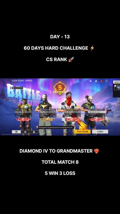 DAY - 13 || 60 DAYS HARD CHALLENGE|| CS RANK|| DIAMOND IV TO GRANDMASTER||#csrpush #ff #ffshort ...