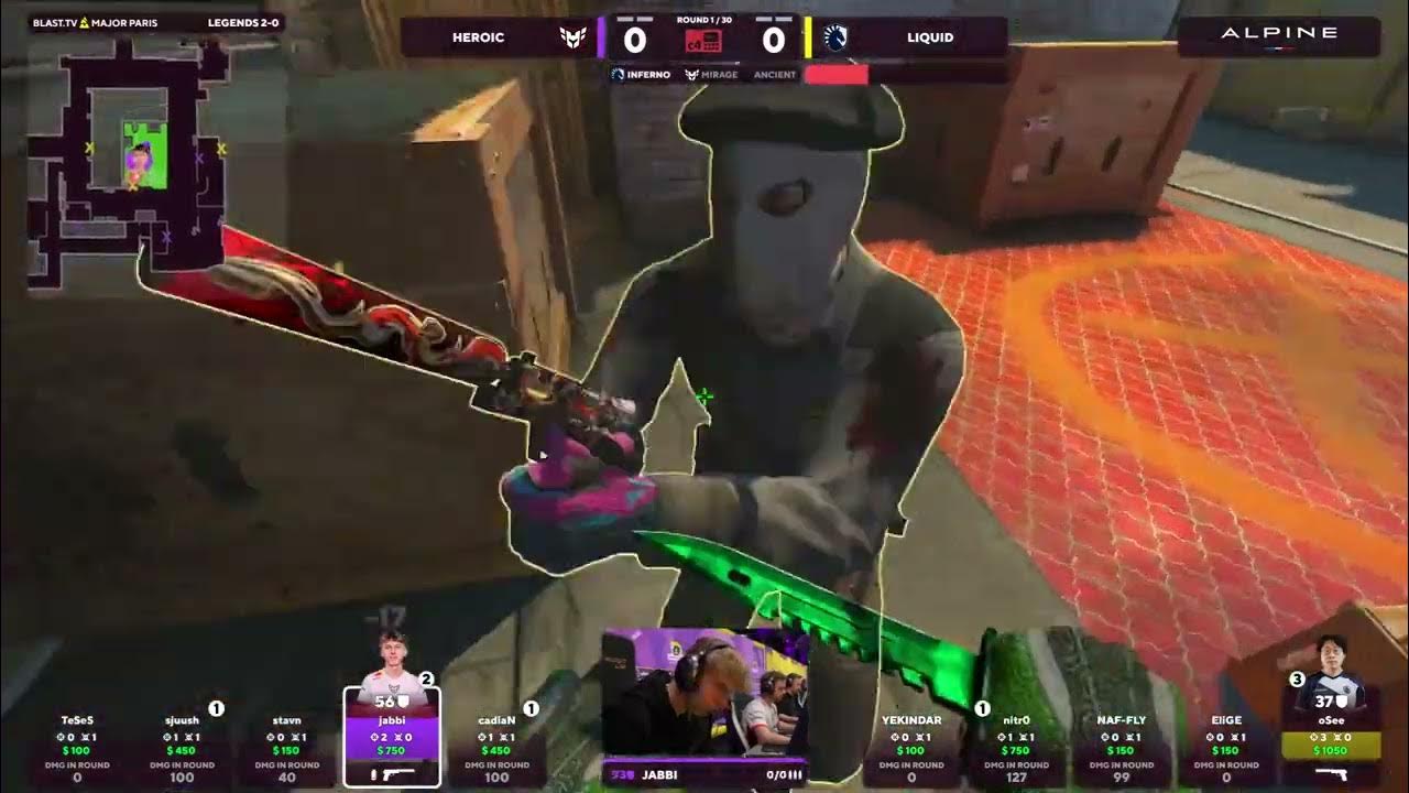 Jabbi runs out of bullets & knife kills oSee | BLAST.tv Major Paris 2023 - Heroic vs Liquid ...