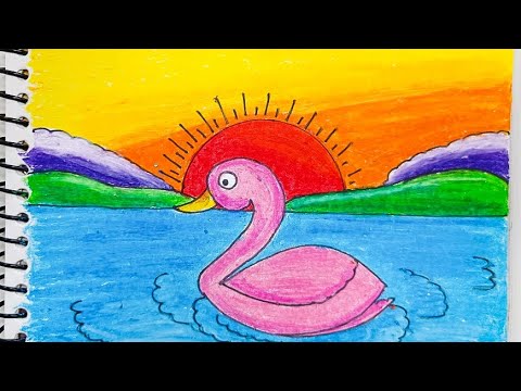 How to Draw Duck Scenery Step by Step | Easy Scenery Drawing of Duck in ...