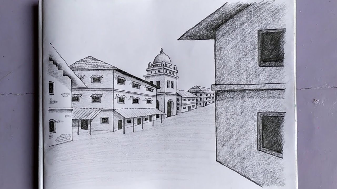 Pencil drawing// How to draw a town scenery with pencil// pencil sketch ...