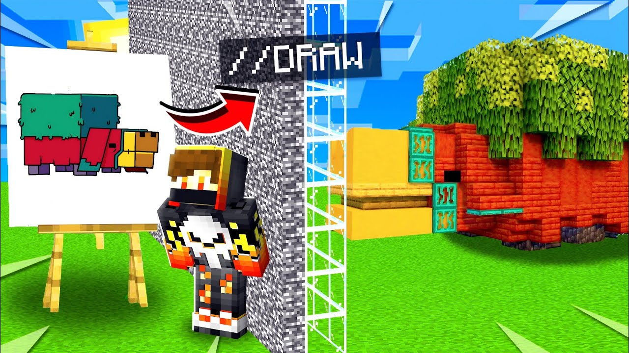 MINECRAFT NOOB VS PRO : i CHEATED with DRAWING MOD - YouTube
