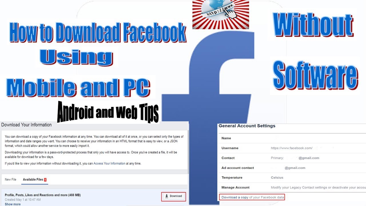 How to download facebook account data without any software | fb offline ...