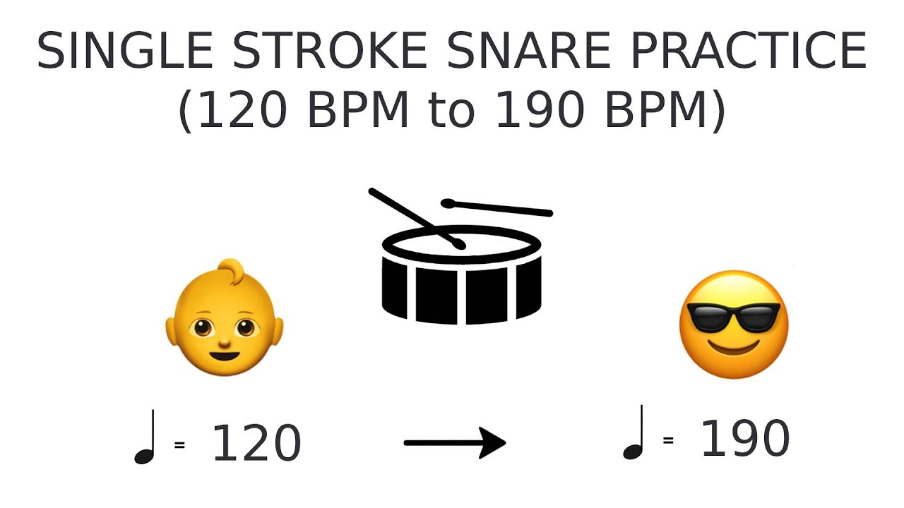 Single Stroke Snare Practice (120 BPM to 190 BPM) - YouTube