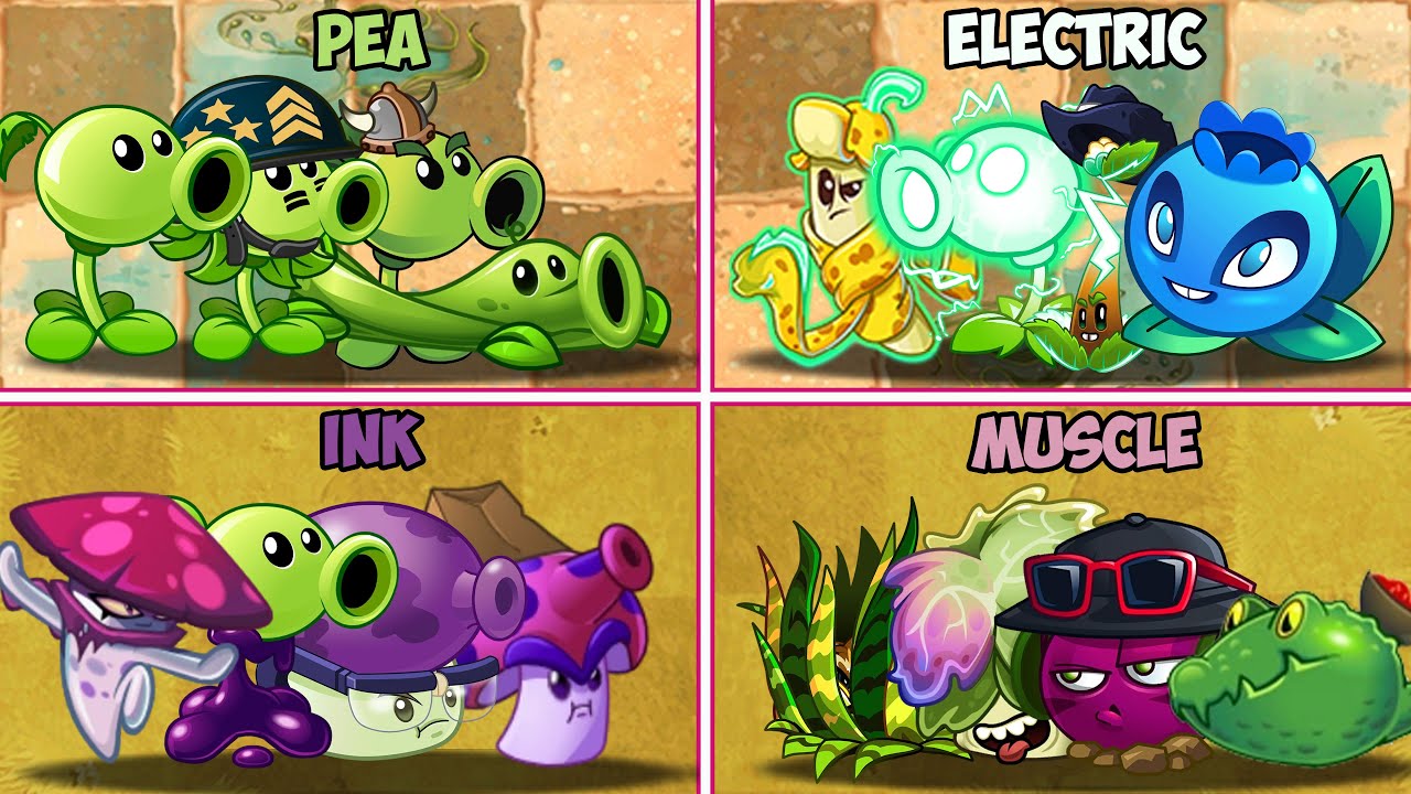 PvZ 2 Plant Team - PEA Vs ELECTRIC Vs INK Vs MUSCLE Vs MAGIC Team ...
