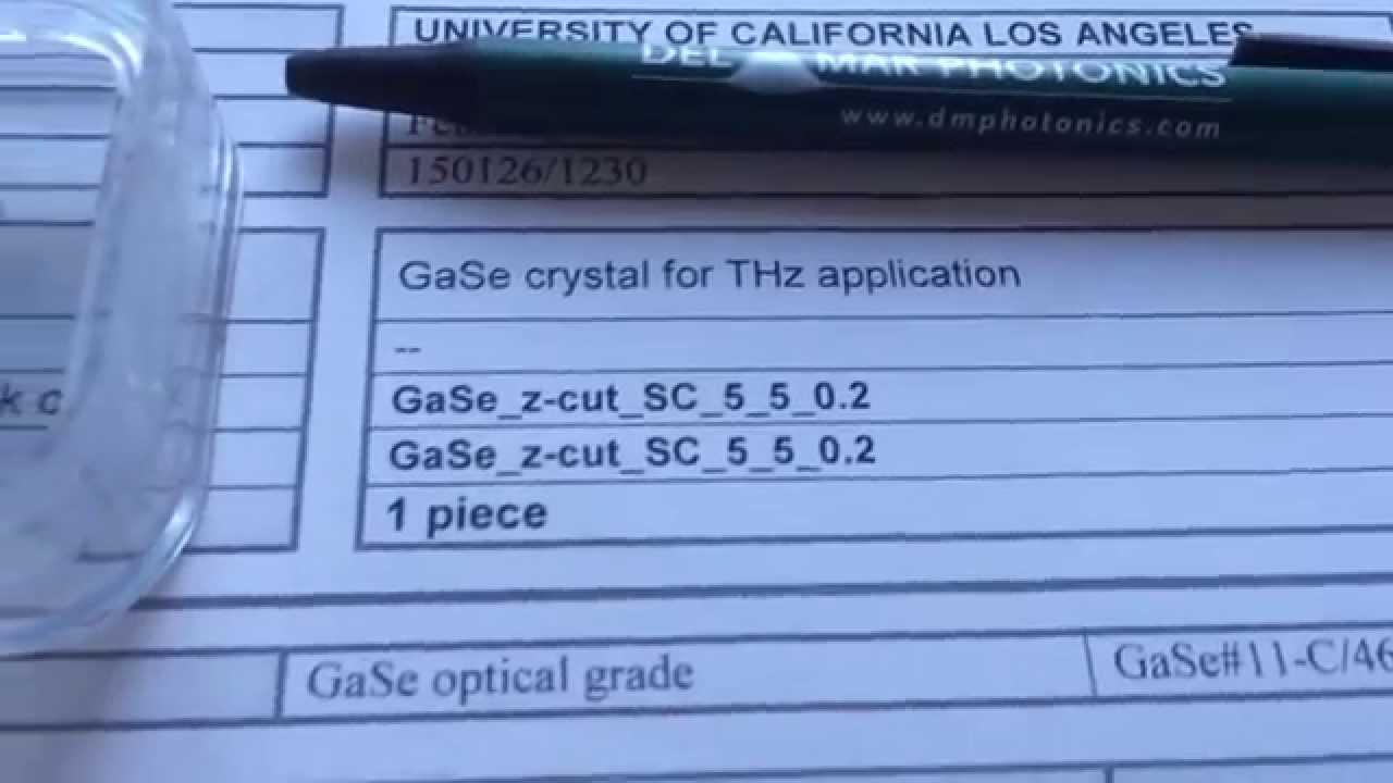 GaSe z-cut 5x5x0.2 crystal for THz applications sales@dmphotonics.com ...