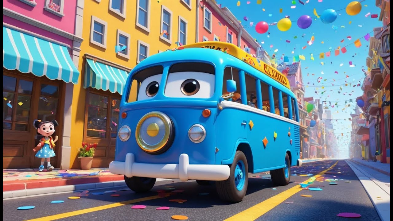 Wheels Go Round on the Big Blue Bus | Rolling Bus Song for Kids | Learn ...