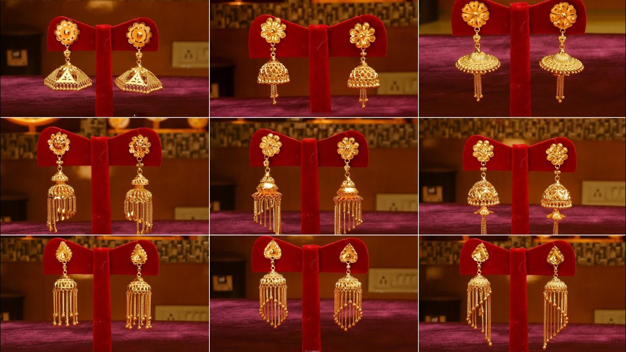 Gold earrings jhumka designs with weight || gold jhumka designs 2024 ...