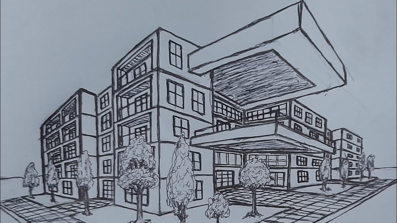 Comment dessiner un bâtiment en perspective avec 2 points de fuite ...