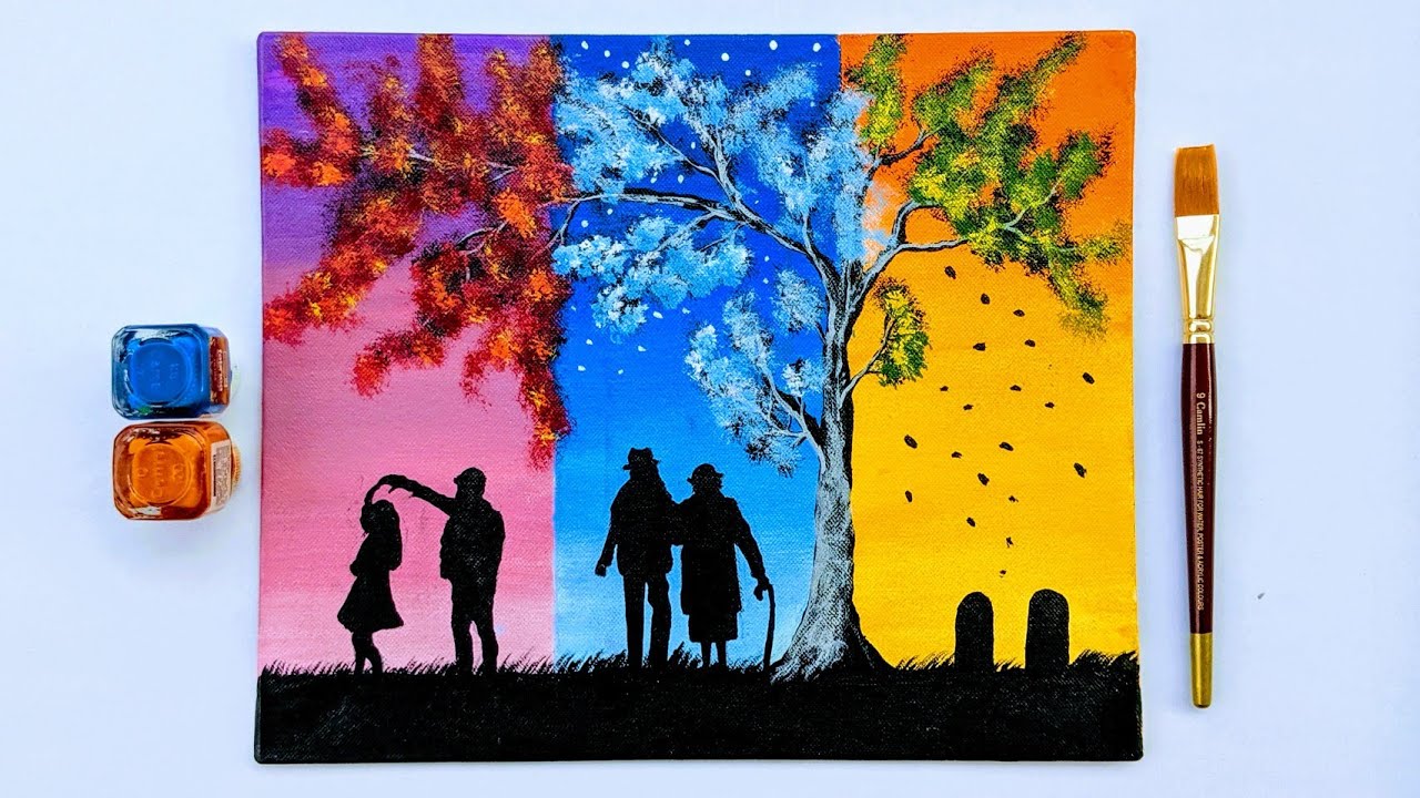 Three Seasons Scenery Painting of Couple using Acrylic Painting ...