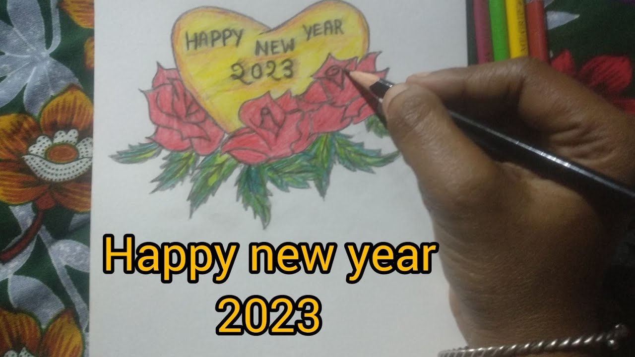 Happy New Year Drawing 2023 /colour pencil drawing/Art Rina Bapari # ...