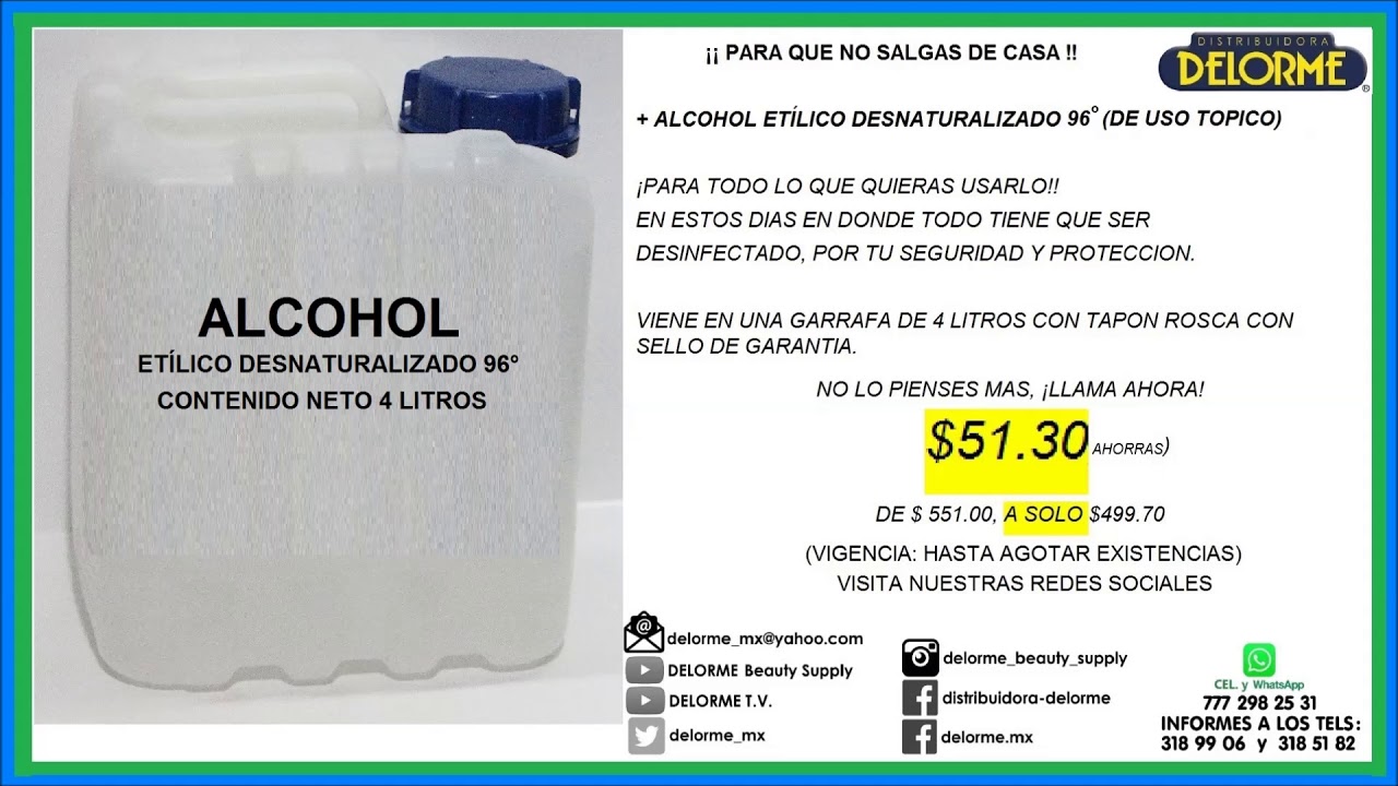 ALCOHOL ETÍLICO DESNATURALIZADO AL 96° (DE USO TOPICO) - YouTube
