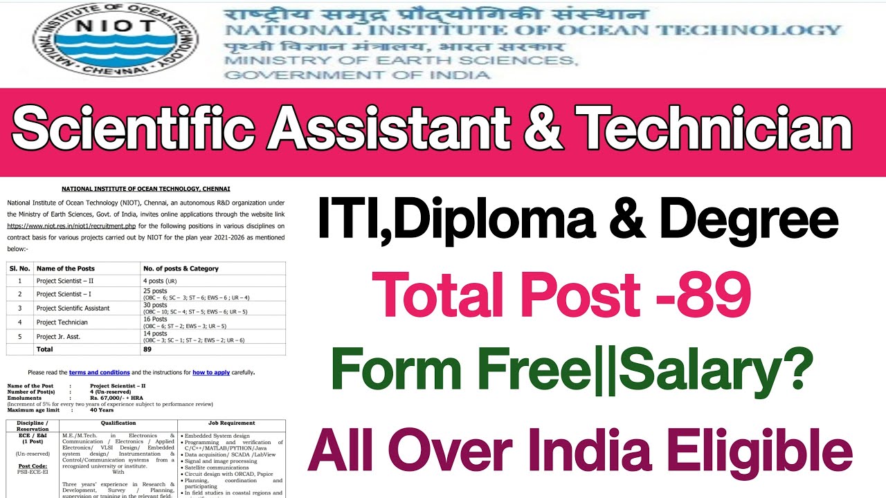 NIOT Recruitment 2023||Scientific Assistant &Technician ||Total Post ...