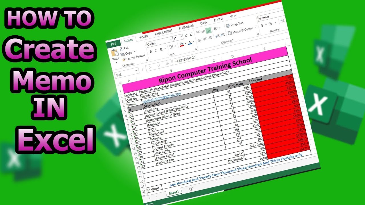 How to create Cash Memo in Excel #Ali_Ahammed_Ripon #excel # ...
