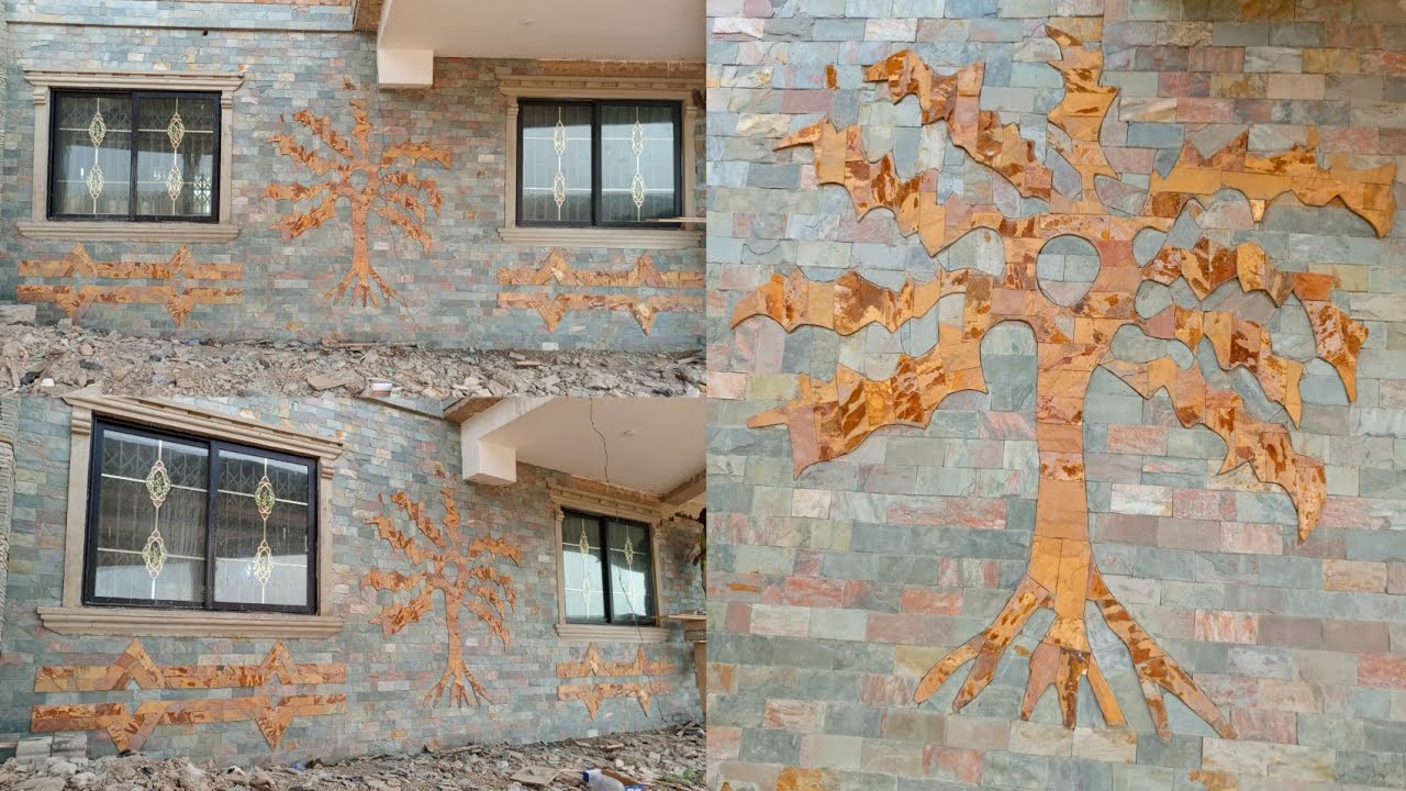 Wow! I Did Palm Tree 🌴 Design with Marble Stone || building Ghana 🇬🇭 ...