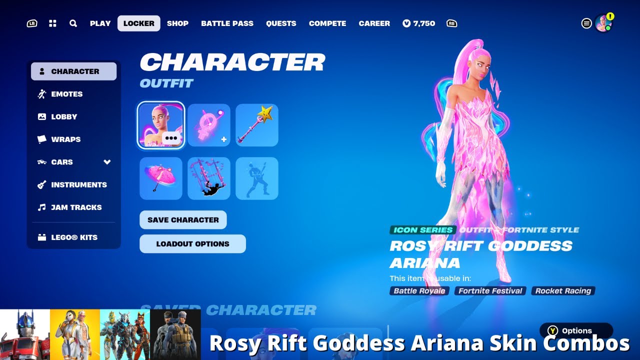 Rosy Rift Goddess Ariana Skin Combos (Fortnite Battle Royale) - YouTube
