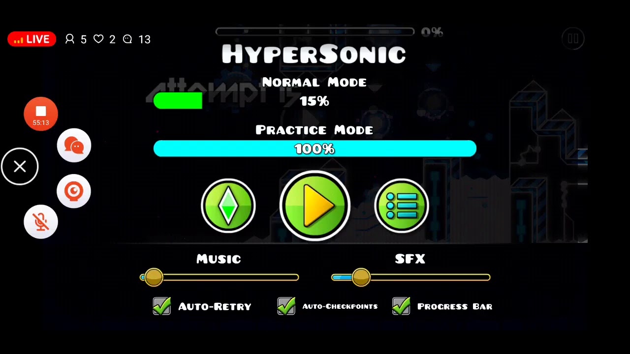 Geometry Dash (HyperSonic Practrcing) Stream#1 - YouTube