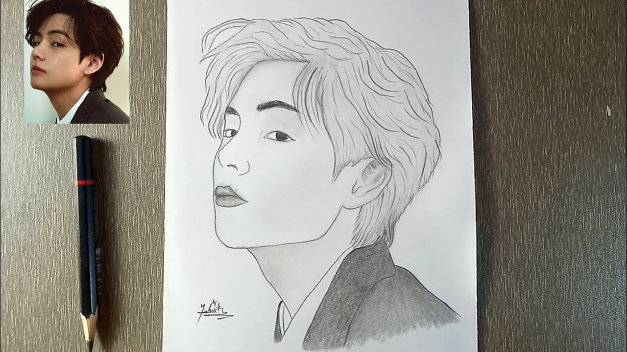 BTS V Kim Taehyung pencil drawing | BTS army - YouTube
