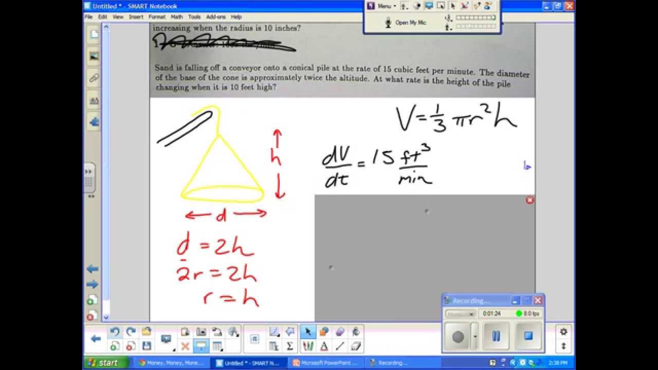 Conical Sand Pile AP Calculus Related Rate Example -- Juda math - YouTube