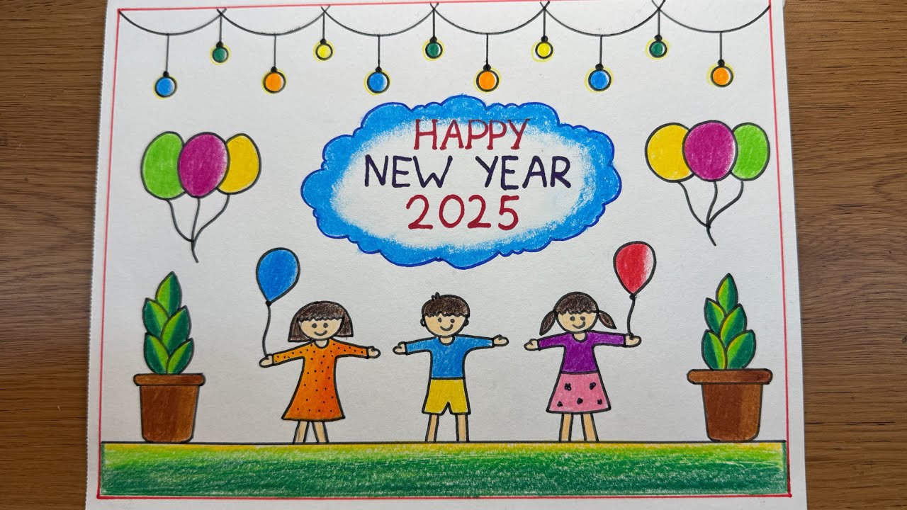 Happy New Year 2025 Drawing/Happy New Year Drawing/Beautiful New Year ...