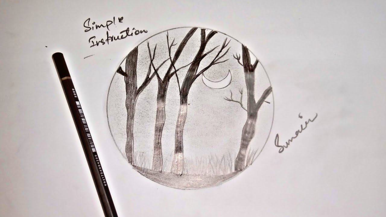 how to draw Forest scenery in circle||Step by Step Tutorial||Simple ...