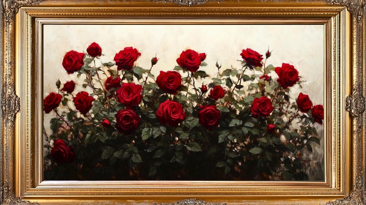 Vintage Vibrant Classic Red Roses | Gold Frame | Elegant Floral Frame ...