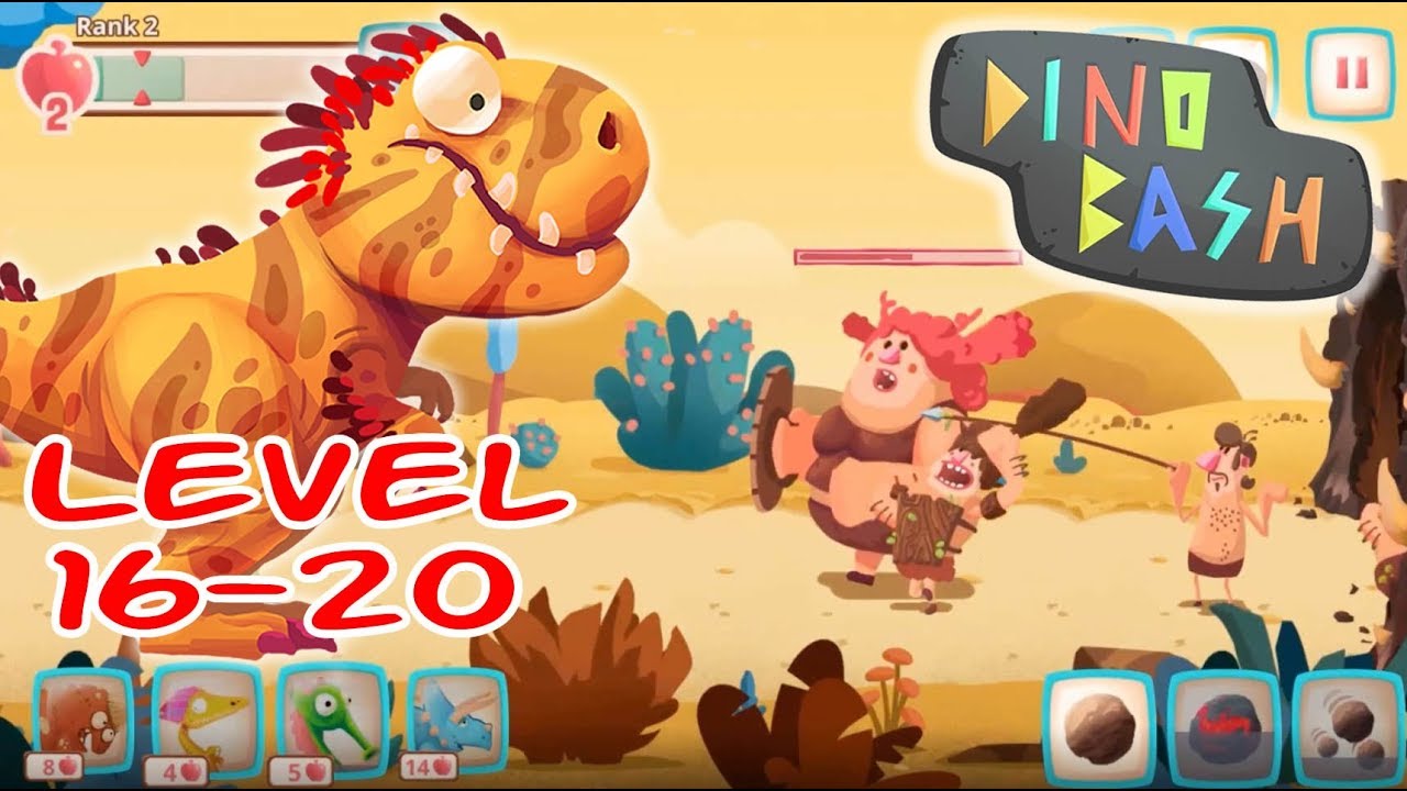 DINO BASH Dinosaur Army vs Caveman Defense Games Level 16-20 - YouTube