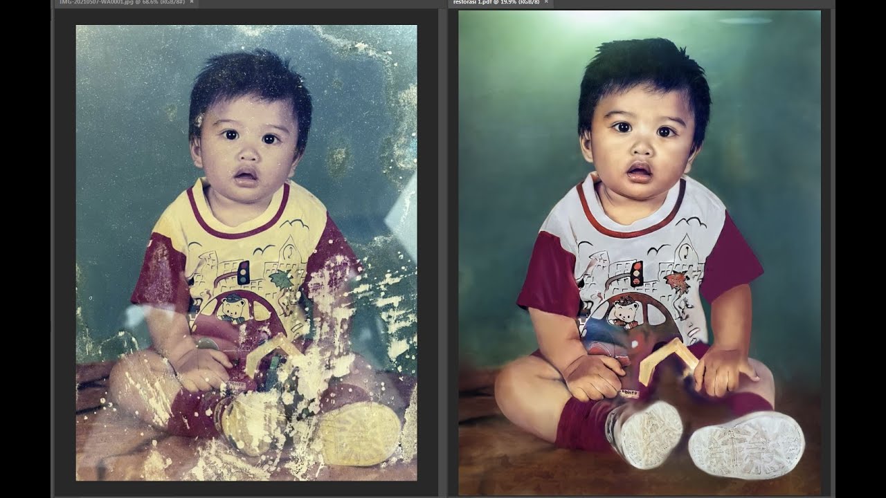 Restore Damaged Photos of Cute Young Boy | Memperbaiki Photo Rusak ...