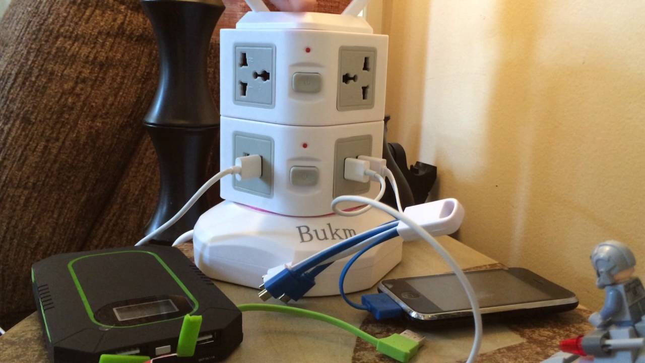 Power strip charging station with unique design and space saving cord ...