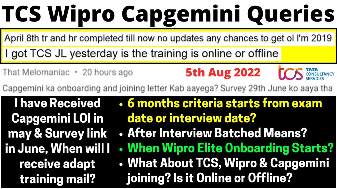 TCS Wipro Capgemini Infosys Joining Online Or Offline 6Month Criteria tcs-wipro-capgemini-infosys-joining-online-or-offline-6month-criteria