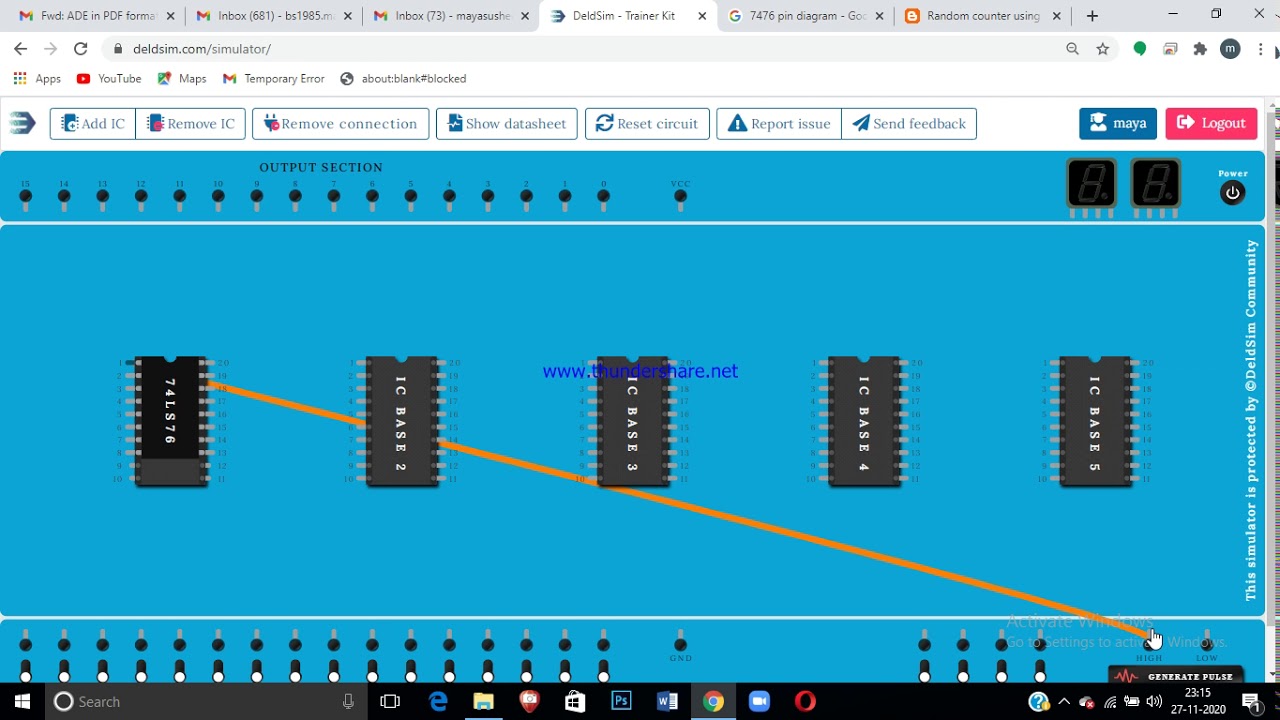 Demonstration of JK Flip Flop7476 IC using deld simulator - YouTube
