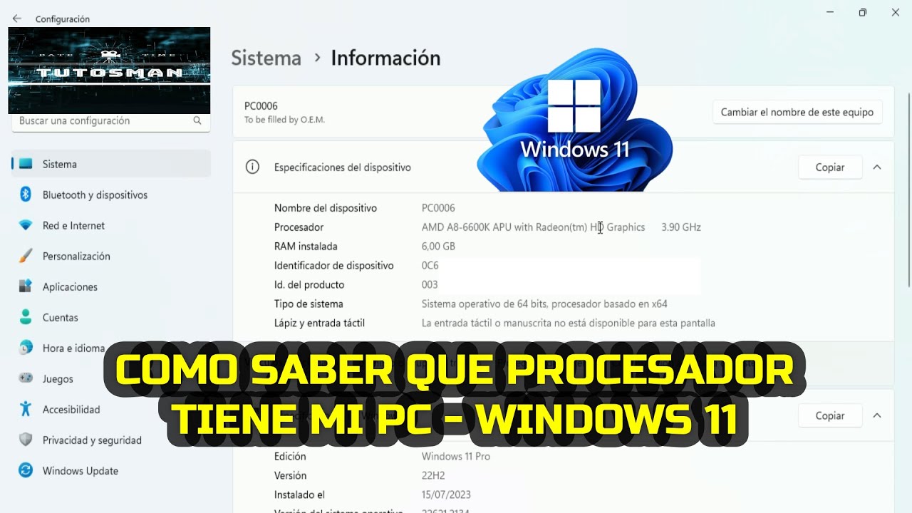Cómo saber que procesador tiene mi PC - Windows 11 - YouTube